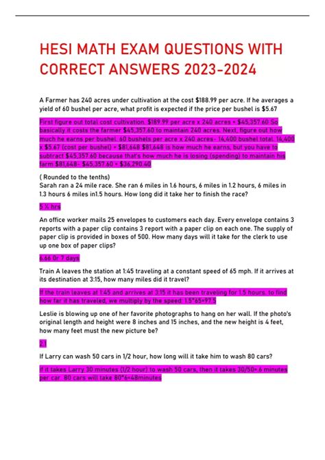 Hesi Math Exam Questions With Correct Answers Hesi Math Stuvia Us