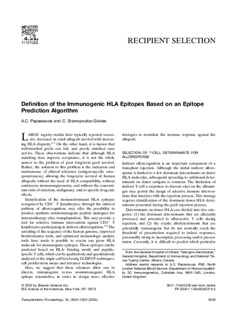 Pdf Definition Of The Immunogenic Hla Epitopes Based On An Epitope