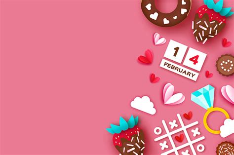 딸기와 초콜릿 발렌타인 데이 인사말 카드 하트 종이 컷 스타일 달콤한 디저트 초코 사탕 해피 로맨틱 휴일 텍스트 공간입니다 2월 14일 틱 택 토 게임 반지 2월에 대한
