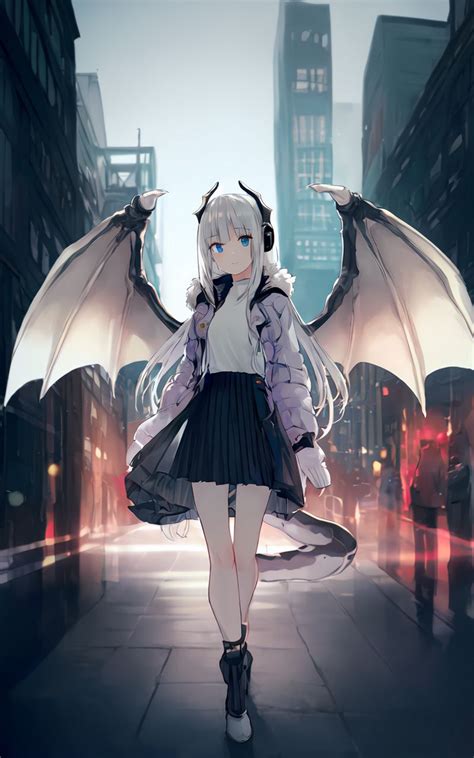 Download Wallpaper 800x1280 Girl Horns Daemon Wings Anime Samsung