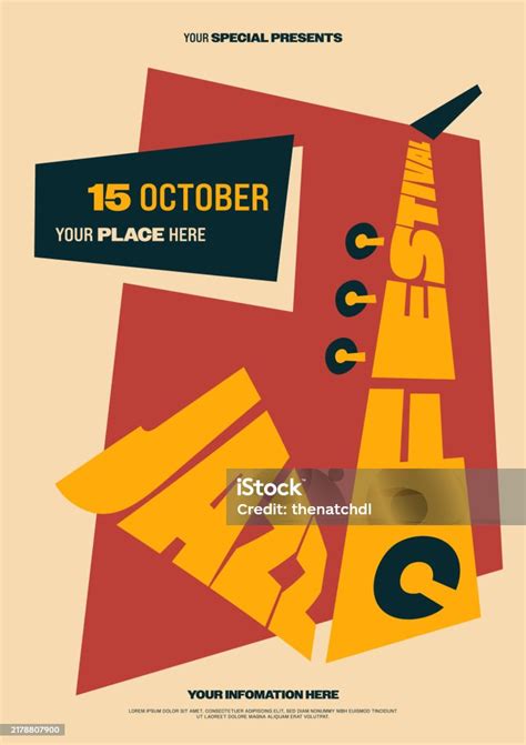 재즈 음악 축제 포스터 템플릿 디자인 배경 색소폰 미니멀 스타일의 형태로 만들어진 텍스트 Jazz Festival에 대한 스톡