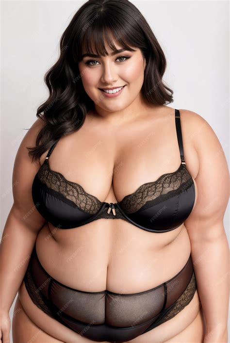 Premium Photo Beauty Curve Plus Size Fat Woman In A Black Underwear
