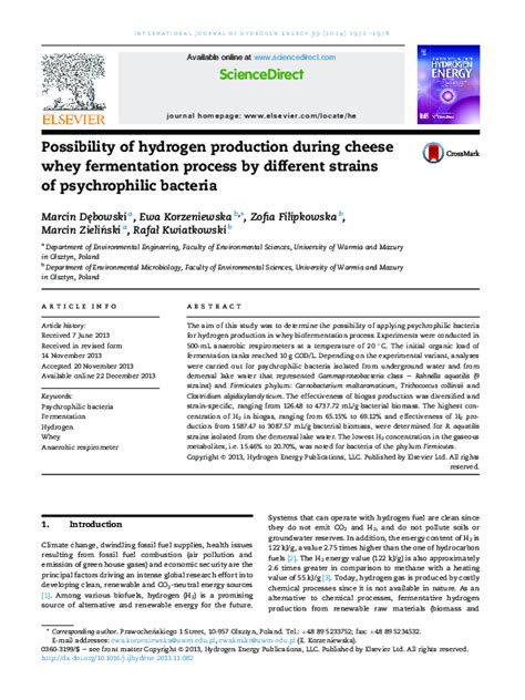 Pdf Possibility Of Hydrogen Production During Cheese Whey Fermentation Process By Different