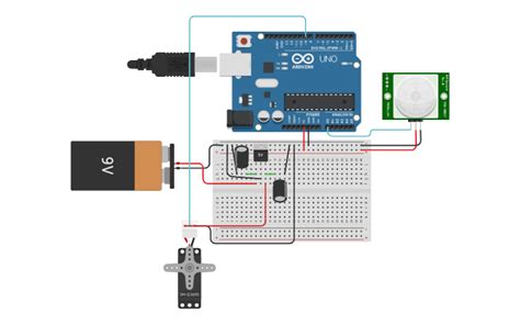 Circuit Design Sweeping Distance Sensor Tinkercad