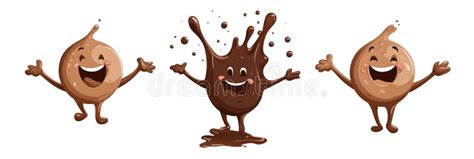Happy Cartoon Characters Smiling Brown Blobs Playful Expressions Joyful Poses Splashes Of