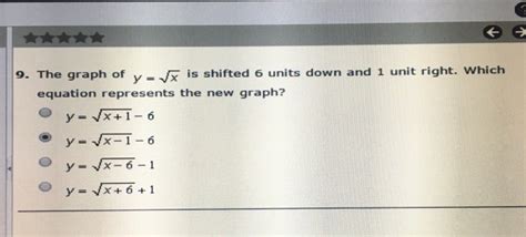 Solved The Graph Of Y Squareroot X Is Shifted 6 Units Down