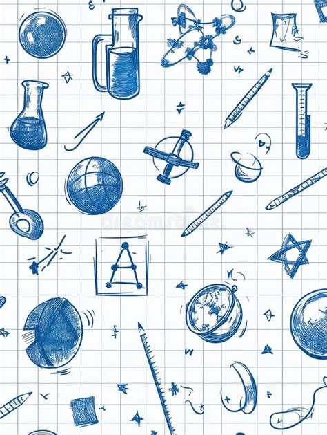 Hand Drawn Science And Math Symbols On A Grid Paper Background Illustration In The Style Of A Hand Drawn Science And Math Symbols On A Grid Paper Background Illustration In The Style Of A