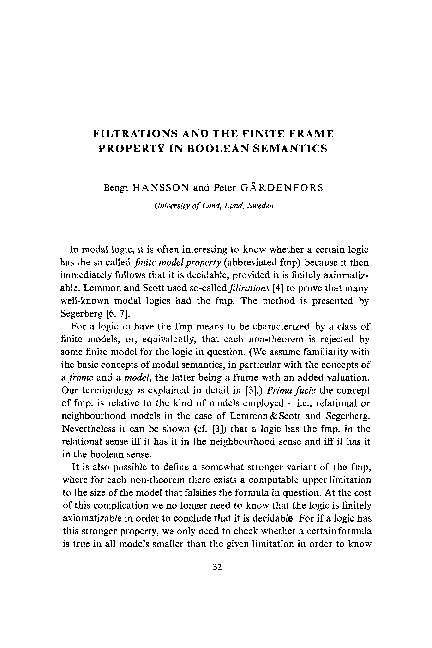 Pdf Filtrations And The Finite Frame Property In Boolean Semantics