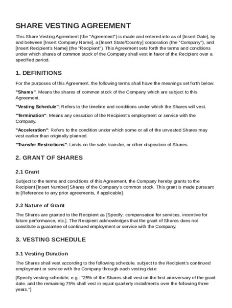 Share Vesting Agreement Template Fill Out And Sign Online Dochub