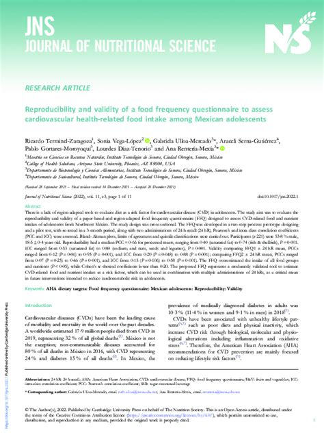 Pdf Reproducibility And Validity Of A Food Frequency Questionnaire To Assess Cardiovascular