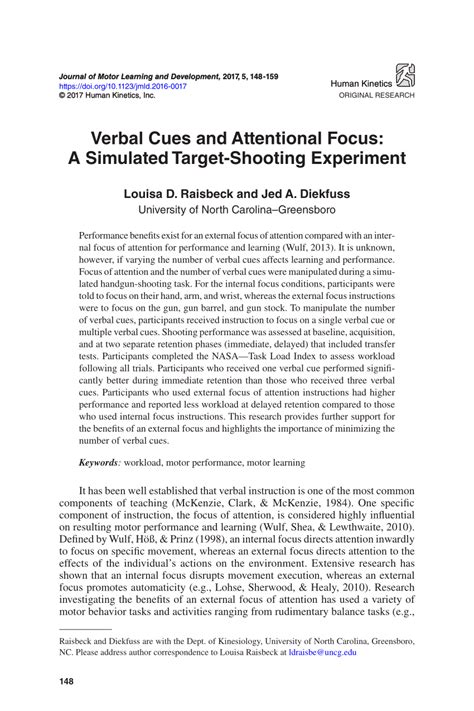 Pdf Verbal Cues And Attentional Focus A Simulated Target Shooting Experiment