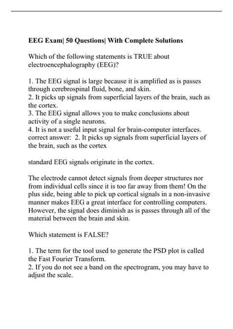 Eeg Exam 50 Questions With Complete Solutions Eeg Stuvia Us