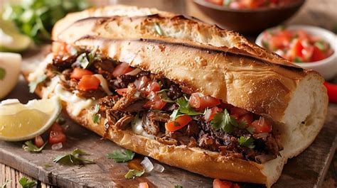 Una Deliciosa Y Auténtica Torta Mexicana Con Jugosa Carne De Cerdo