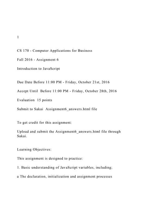 1 cs 170 ‐ computer applications for business fall docx