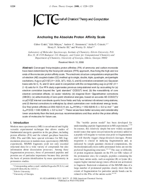 Pdf Anchoring The Absolute Proton Affinity Scale