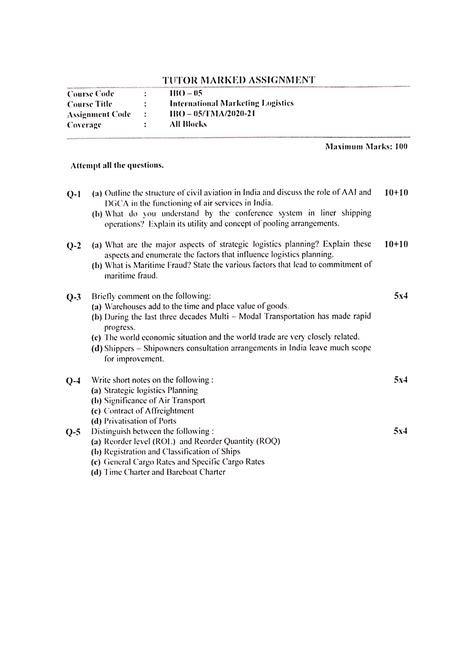 IBO Ignou Solved Assignment International Marketing Logistica