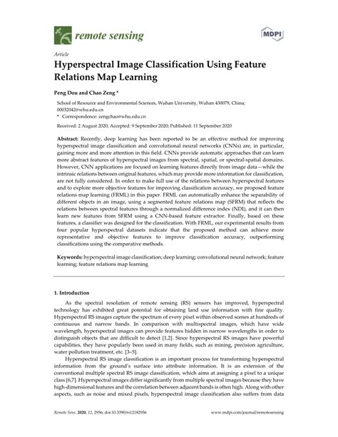 Pdf Hyperspectral Image Classification Using Feature Relations Map Learning