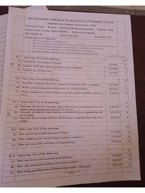 Python Question Papers Pdf