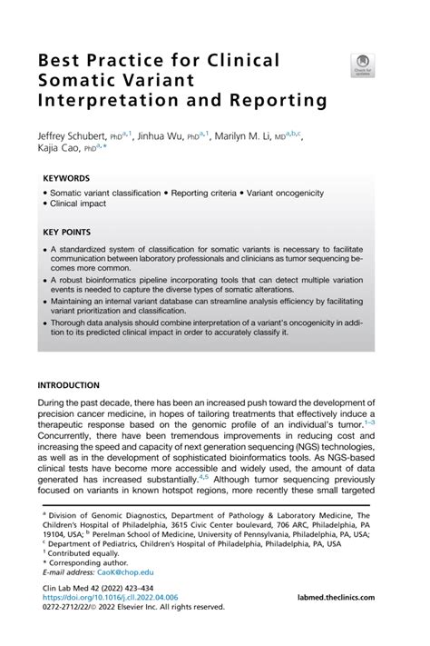 Pdf Best Practice For Clinical Somatic Variant Interpretation And Reporting