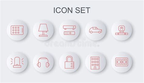 Set Line Electrical Outlet Flasher Siren Multimedia And Tv Box House Graphic Tablet Table