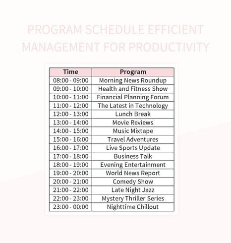 Free Program Schedule Templates For Google Sheets And Microsoft Excel Slidesdocs