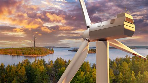 해상 풍력 발전기 숲 위에 흰색 바람 터빈 환경 친화적 인 전기 생성 강 옆의 풍차 호수 위의 거대한 풍력 터빈 친환경 전기 3d 이미지 강에 대한 스톡 사진 및 기타