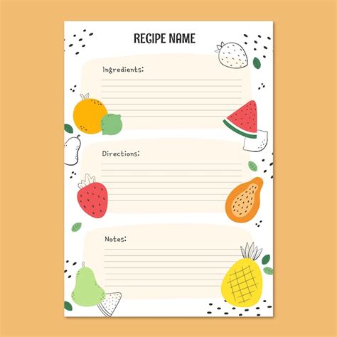 손으로 그린 레시피 템플릿 디자인 무료 벡터