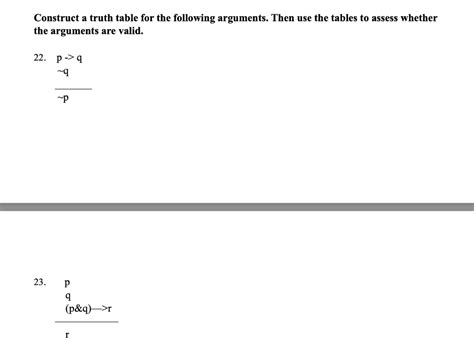 Construct A Truth Table For The Following Arguments Chegg Com