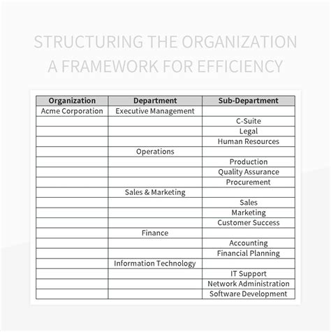 Structuring The Organization A Framework For Efficiency Excel Template
