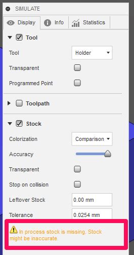 in process stock is missing when simulating toolpaths in fusion