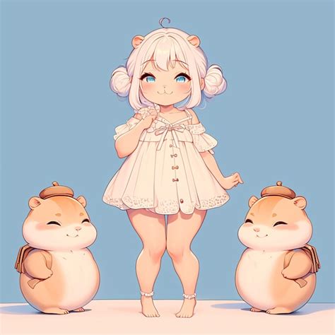 Anime Character Of A Girl With White Hair And Two Hamsters Generative