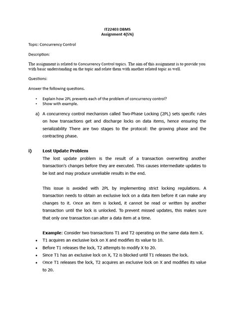 Concurrency Exercises Download Free Pdf Database Transaction Information Technology Management