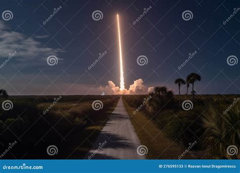 Illustration Of A Rocket Launching Into Space Representing Space Exploration And Technology
