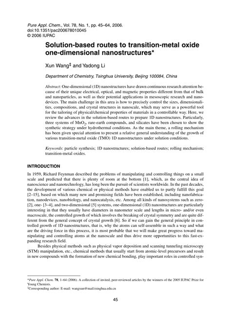 Pdf Solution Based Routes To Transition Metal Oxide One Dimensional Nanostructures