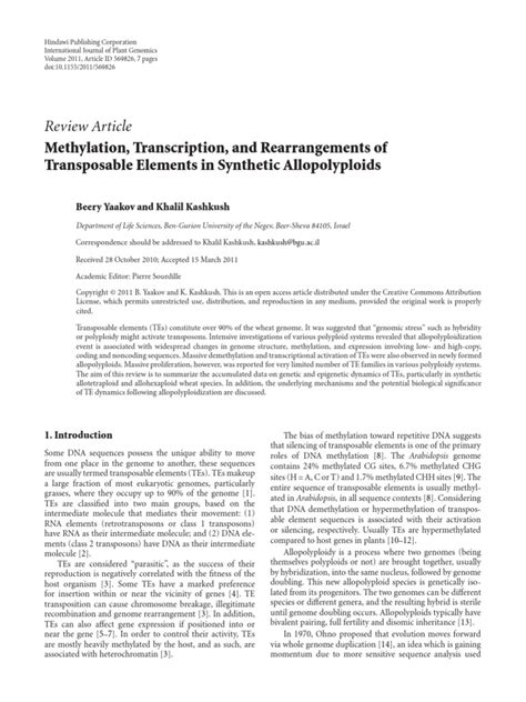 Methylation Transcription And Rearrangements Of Transposable Elements