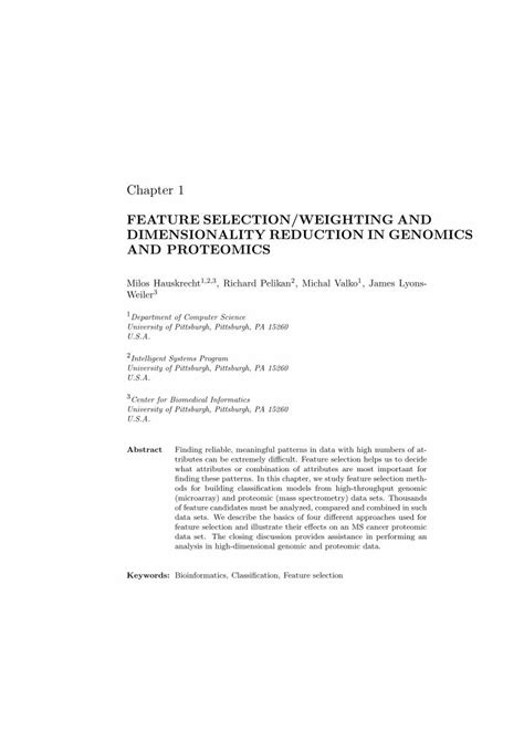pdf feature selection and dimensionality reduction in genomics and