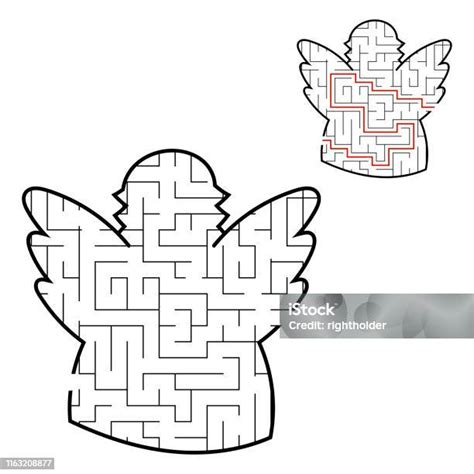 미로 천사 아이들을위한 게임 아이들을위한 퍼즐 만화 스타일입니다 미로 수수께끼 검은 색 흰색 벡터 그림입니다 대답과 함께 0명에