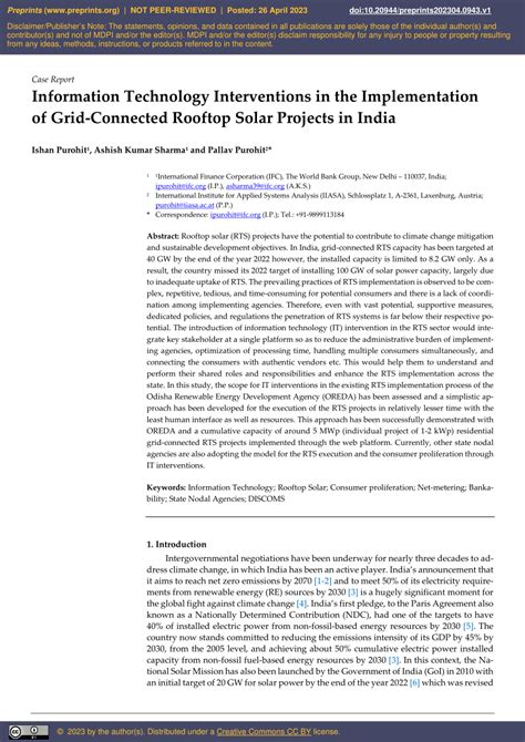 Pdf Information Technology Interventions In The Implementation Of Grid Connected Rooftop Solar