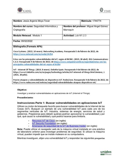 1 2 3 Lab Learning The Details Of Attacks Es Xl Pdf Internet De Las Cosas