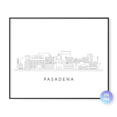 Pasadena Skyline Printable Wall Art Pasadena Ca Skyline Line Art
