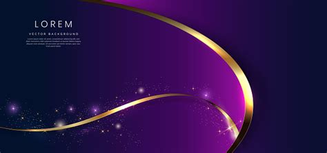 보라색과 진한 파란색 배경에 추상적인 3d 골드 곡선 리본으로 조명 효과와 텍스트를위한 복사 공간으로 반짝입니다 럭셔리 디자인 스타일 0명에 대한 스톡 벡터 아트 및 기타