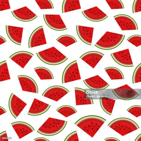 흰색에 여름 원활한 배경 슬라이스와 현실적인 수박 멋진 파티 추상 여름 휴가 개념입니다 벡터 일러스트레이션 건강한 식생활에 대한 스톡 벡터 아트 및 기타 이미지 Istock