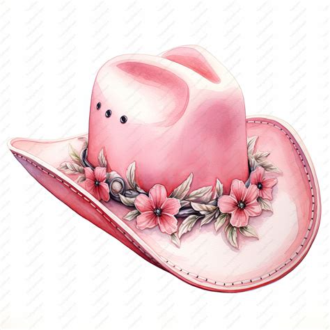 Pink Cowgirl Hat Clipart Floral Western Graphics Instant Download