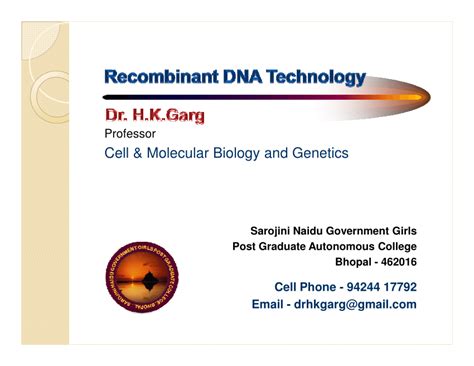PDF Recombinant DNA Technology