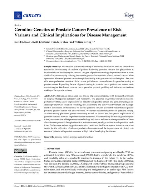 Pdf Germline Genetics Of Prostate Cancer Prevalence Of Risk Variants And Clinical
