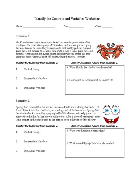 Identify The Controls And Variables Worksheet Scenario 1 Pdf Experiment Hair Loss