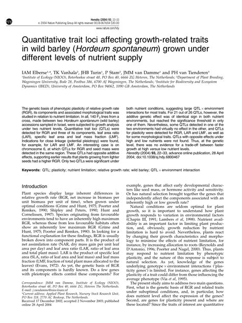 Pdf Quantitative Trait Loci Affecting Growth Related Traits In Wild