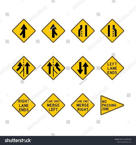 Warning Passing Signs Set Vector Illustration Stock Vector Royalty