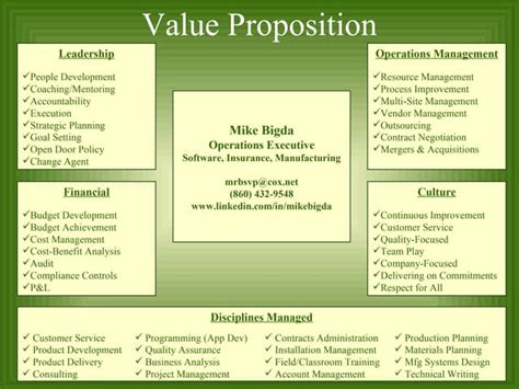 Value Proposition Michael R Bigda Ppt