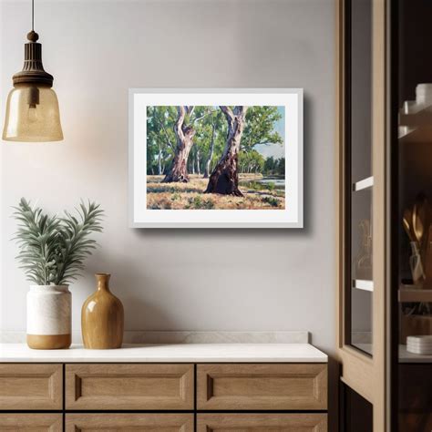 Gum Trees At The Murray River 12 X 16 Oil On Wooden Panel